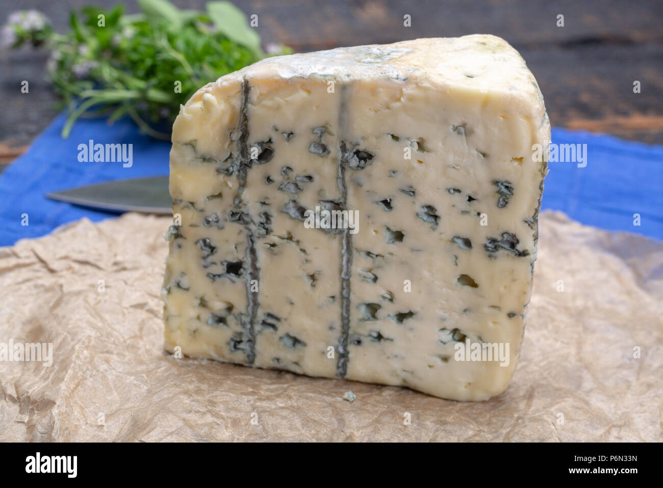 Blue cheese made from cow milk with Penicillinum mold, tasty soft ...