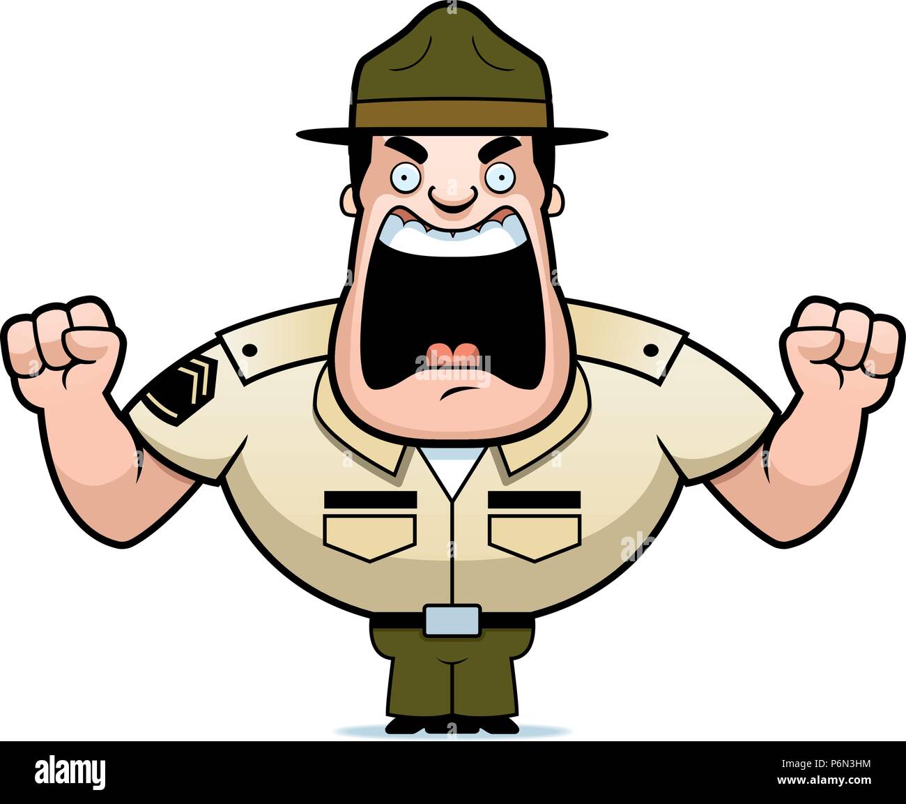 A cartoon illustration of a drill sergeant yelling and angry Stock ...