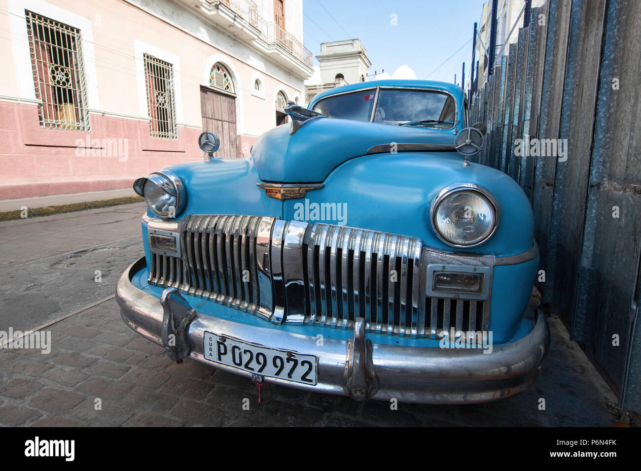 Classic 1940s taxi, locally known as "almendrones" in the town of ...