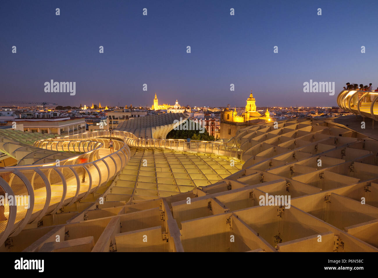 Seville at night, Spain / Panoramic top view from Modern architecture ...