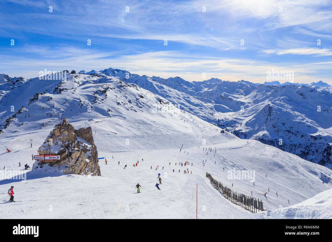 View of snow covered Courchevel slope in French Alps. Ski Resort ...