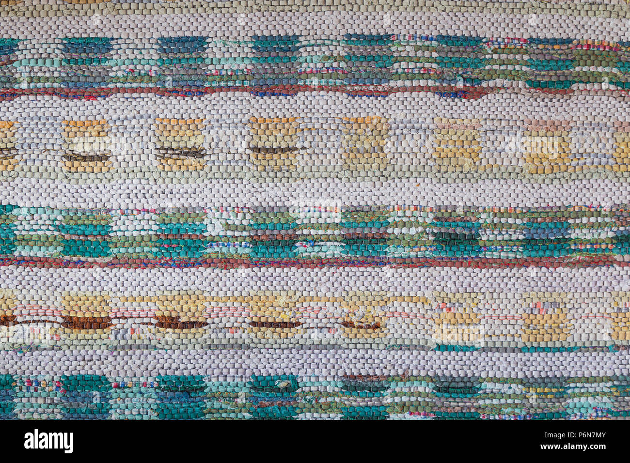 Full frame background of a colorful rag rug viewed from above Stock ...