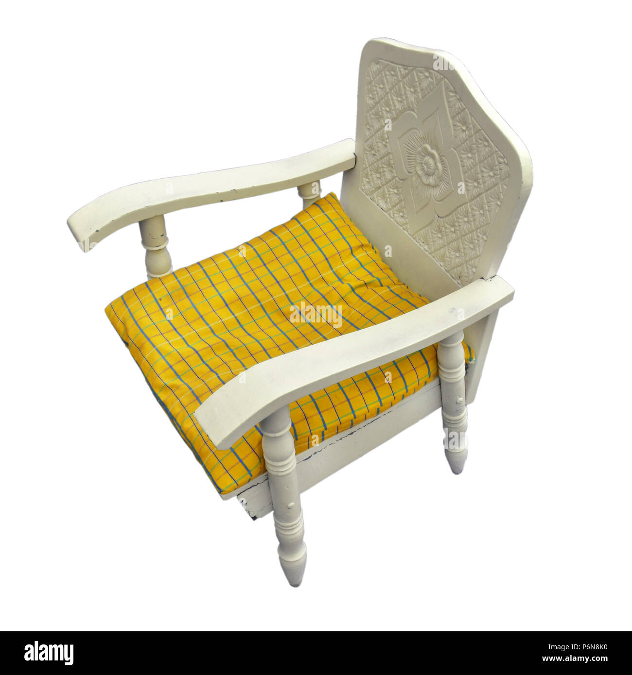 Classic yellow chair on a white background Stock Photo - Alamy