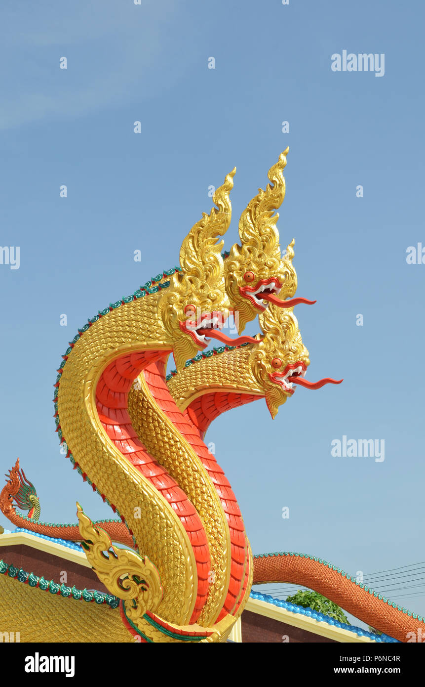 Thai dragon, King of Naga statue with three heads in Thailand Stock ...