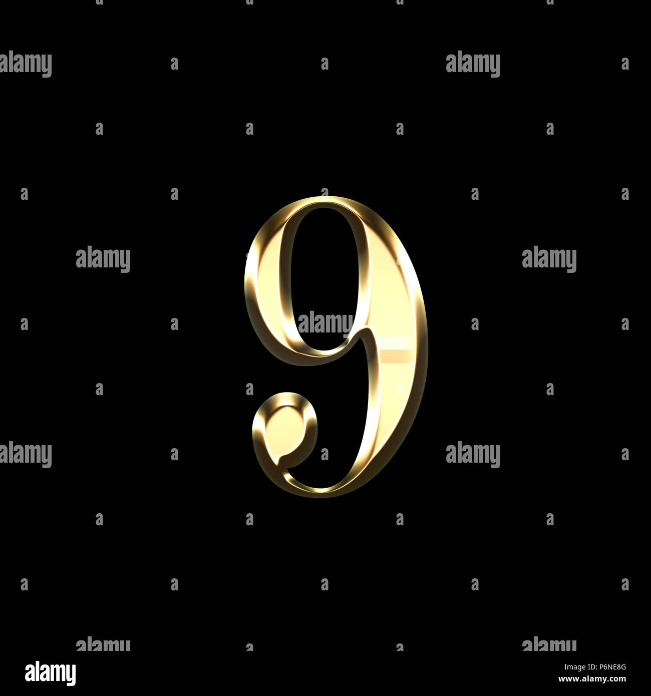 gold number nine 3D illustration isolated on black background Stock ...
