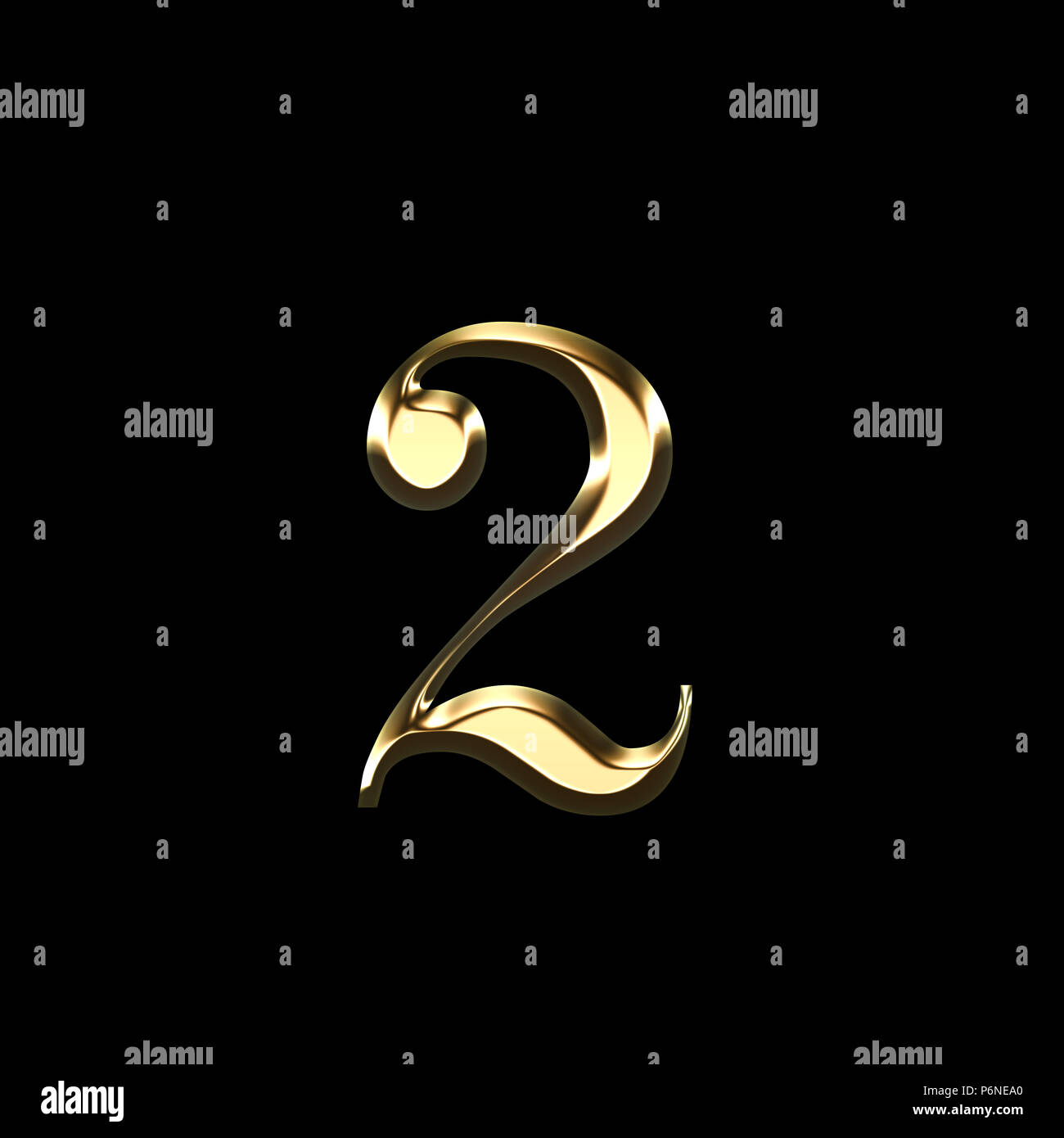 gold number two 3D illustration isolated on black background Stock ...