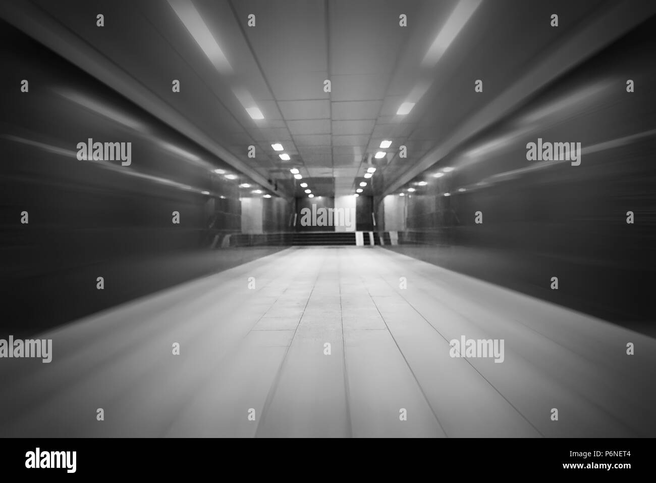 underground passage with lights on without people at night Stock Photo ...