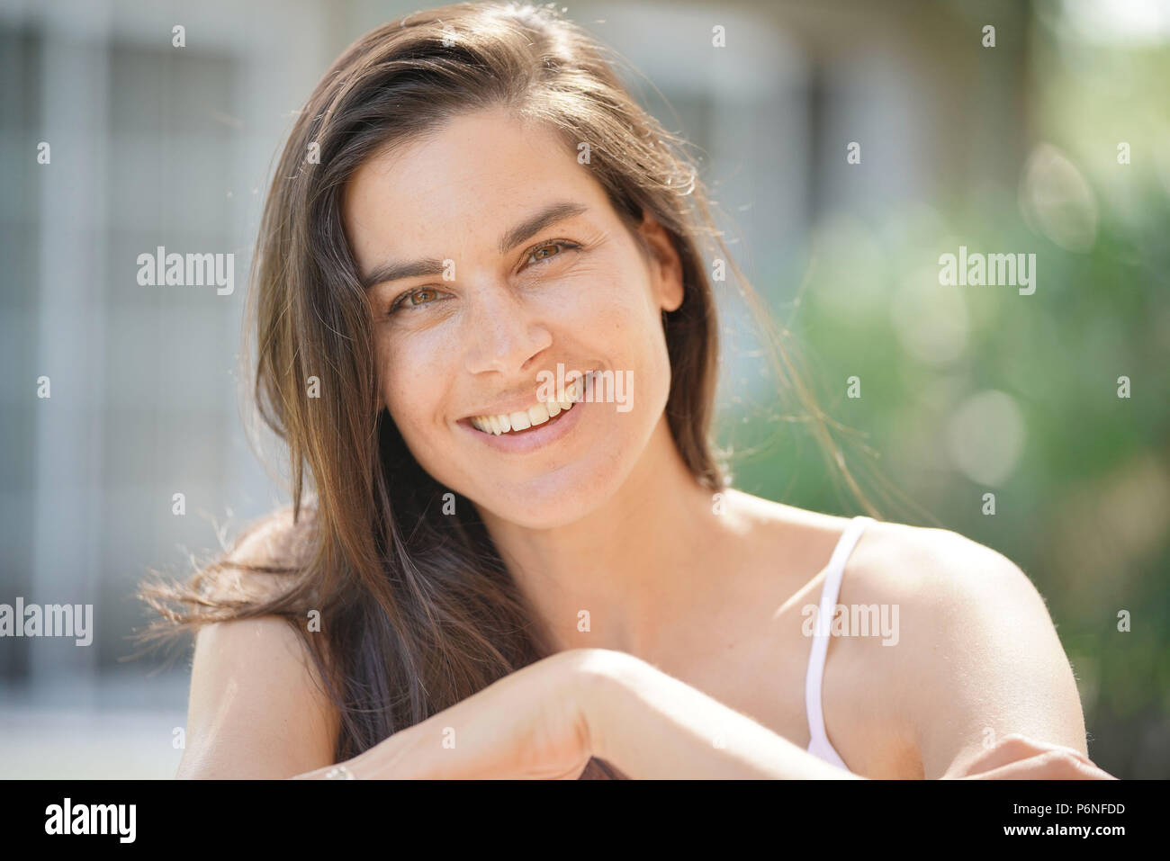 Portrait of attractive 40-year-old brunette woman Stock Photo - Alamy