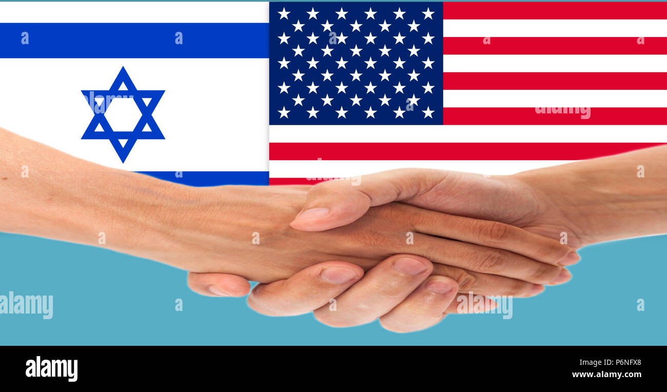 USA and Israel flag with handshake on blue Stock Photo - Alamy