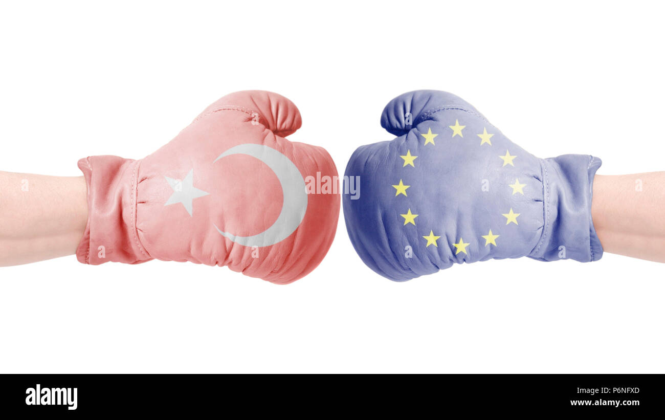 Boxing gloves with European Union and Turkish flag. Turkey vs European ...