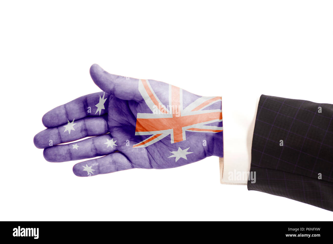 Handshake gesture businessman hand with australian flag isolated on ...