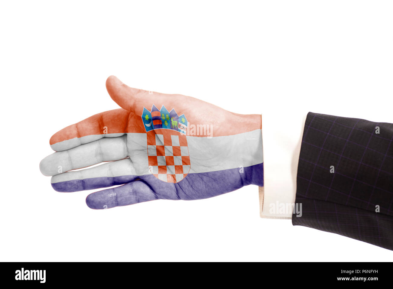 Handshake gesture businessman hand Croatia Flag isolated on white ...