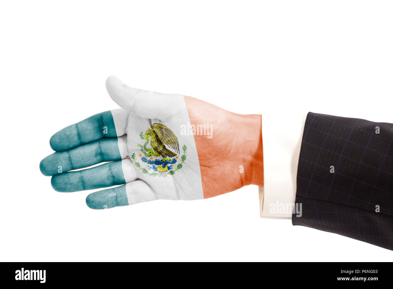 Handshake gesture businessman hand with Flag of Mexico isolated on ...