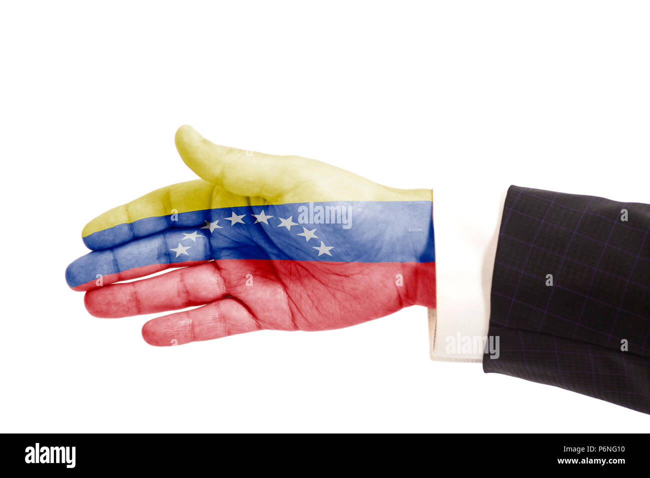 Handshake gesture businessman hand with Venezuela Flag isolated on ...
