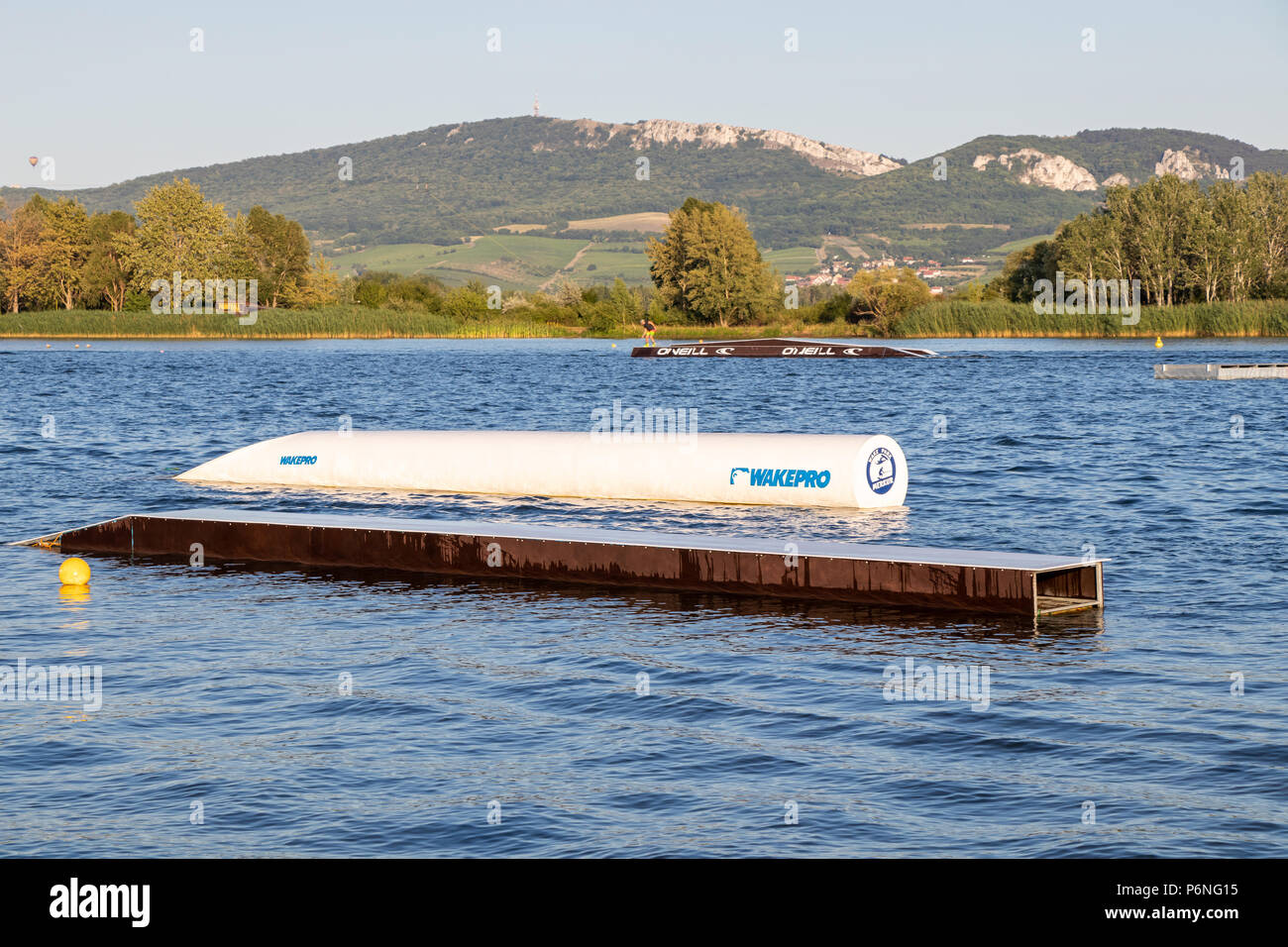 PASOHLAVKY, CZECH REPUBLIC - JUNE 03, 2017: Wakeboard obstacles in the ...