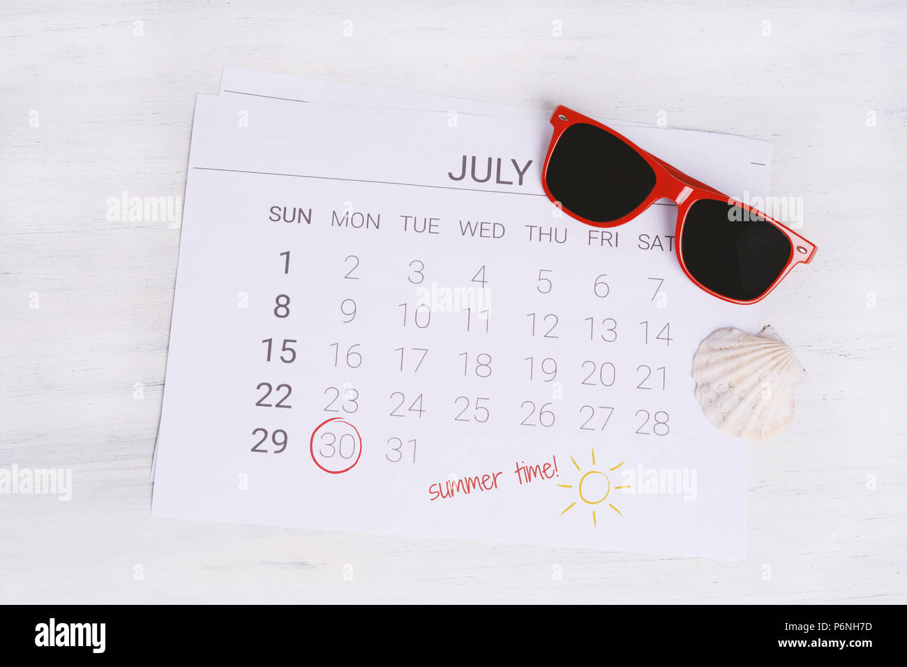 Summer Calendar Schedule with summer beach accessories. Holiday concept ...