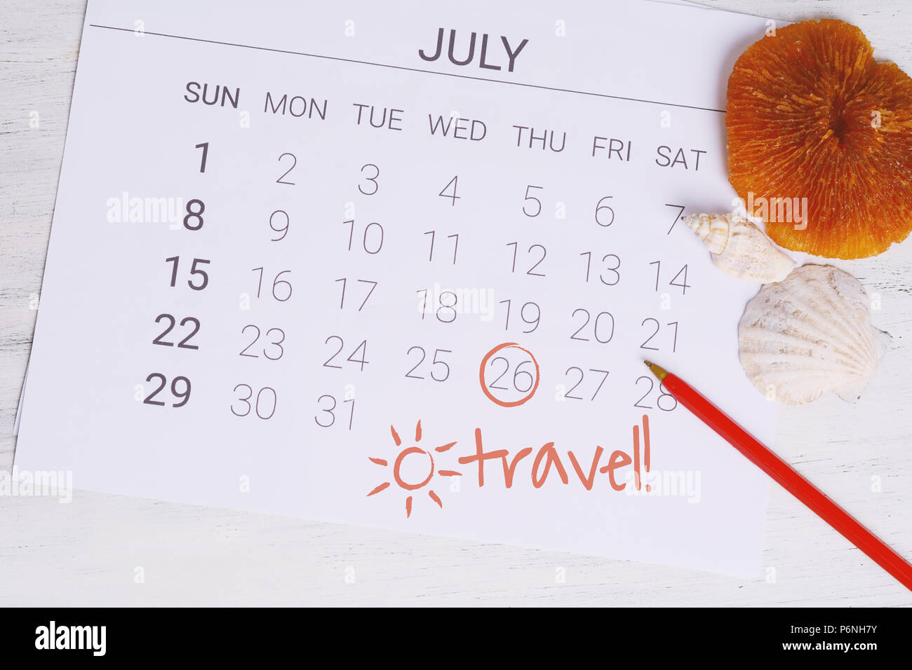 Summer Calendar Schedule with summer beach accessories. Holiday concept ...