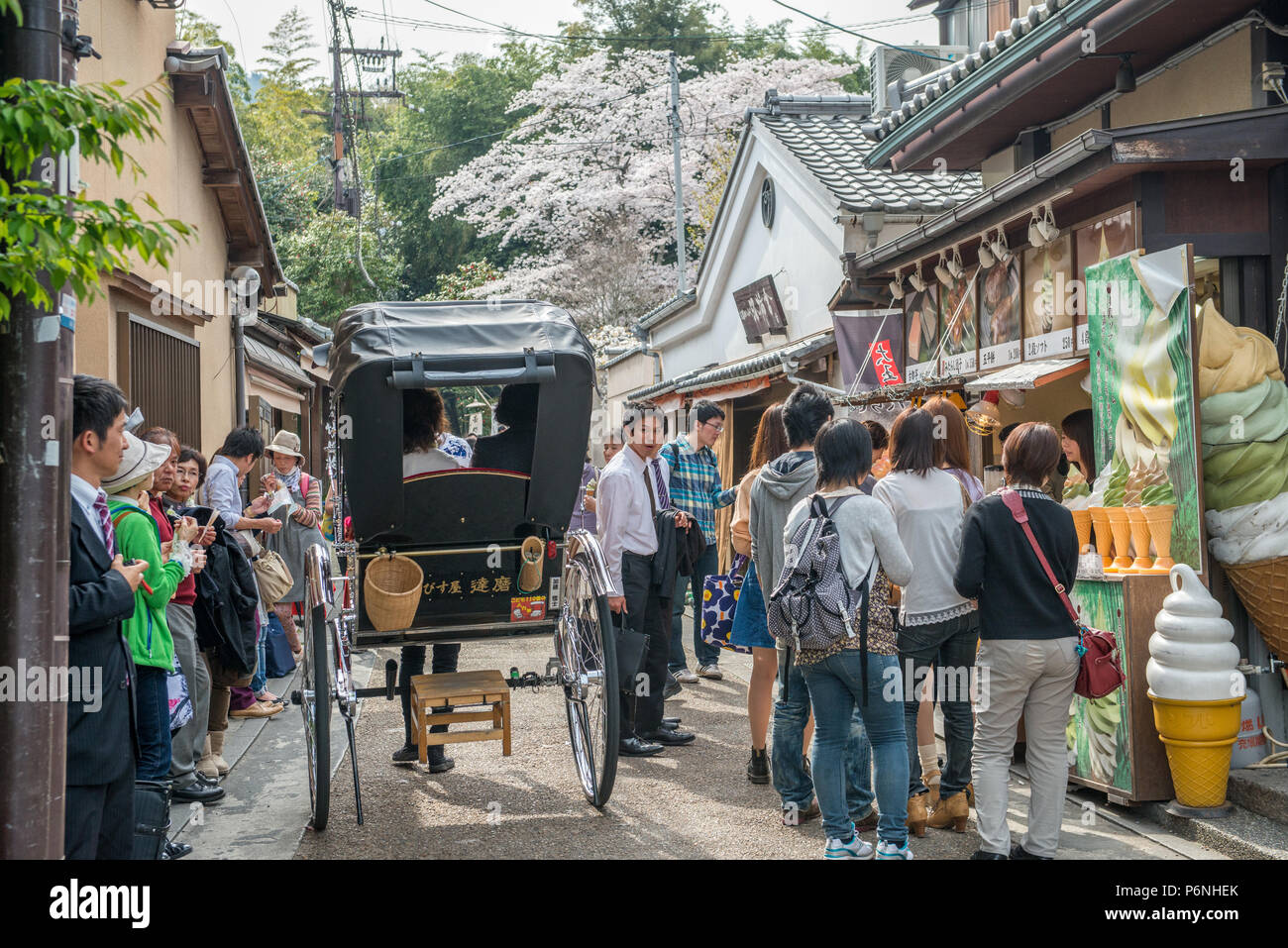 Cherry blossoms rickshaw arashiyama kyoto hi-res stock photography and ...