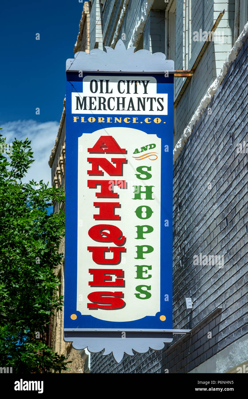 Antique store sign, Main Street, Florence, Colorado USA Stock Photo - Alamy