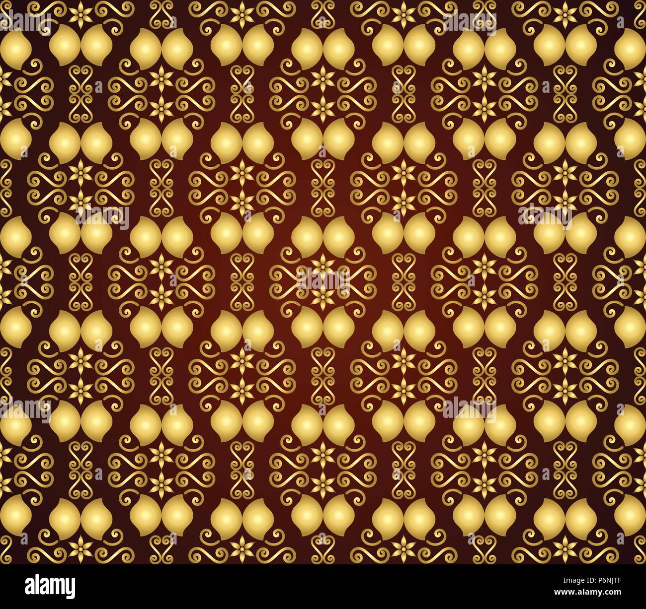 Gold retro flower and spiral pattern in old classic style. Vintage ...