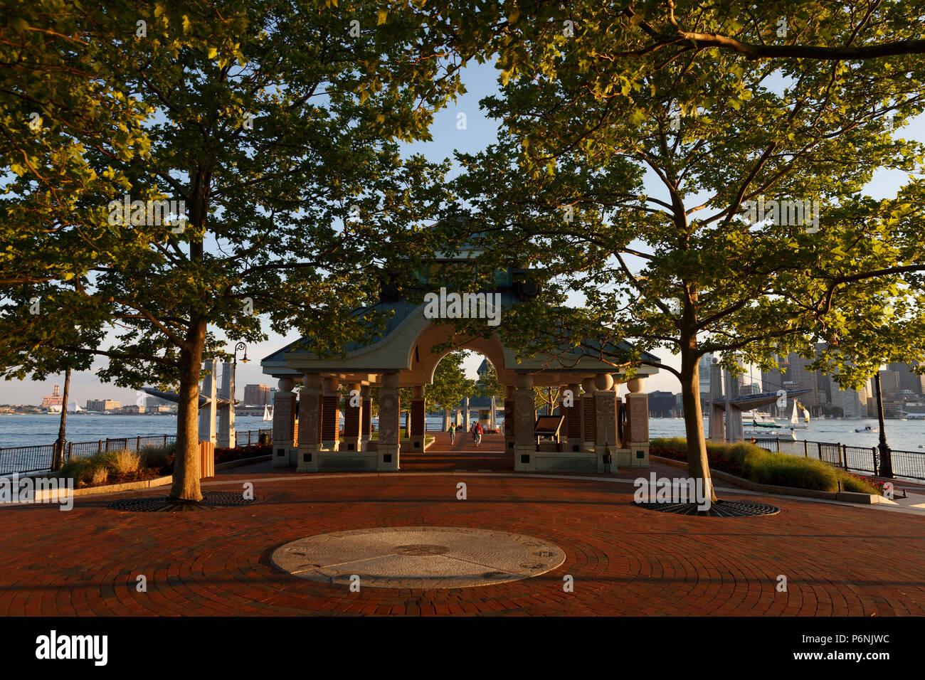 Boston Harbor waterfront, Piers Park, Boston, Massachusetts Stock Photo ...