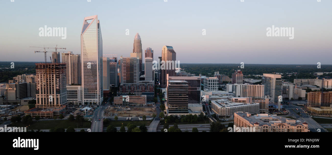 Panoramic view of the growing cityscape and buildings of Charlotte NC ...