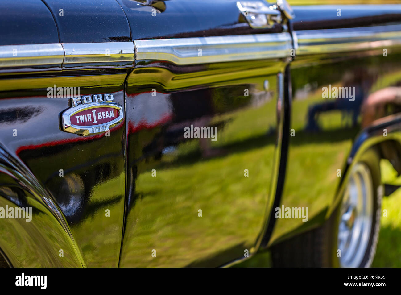 shallow depth of field closeup of the iconic Twin I Beam fender badge ...