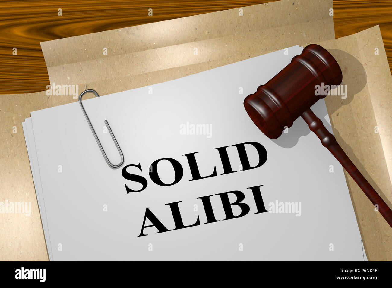 3D illustration of SOLID ALIBI title on legal document Stock Photo - Alamy