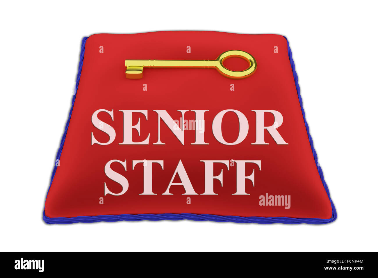 3D illustration of SENIOR STAFF Title on red velvet pillow near a ...