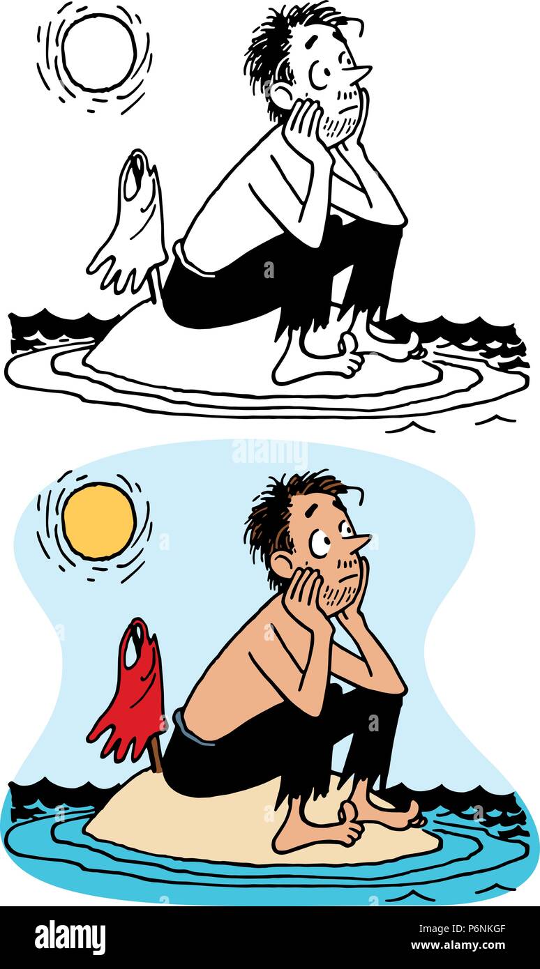 A castaway marooned on an island waits for rescue Stock Vector Image ...