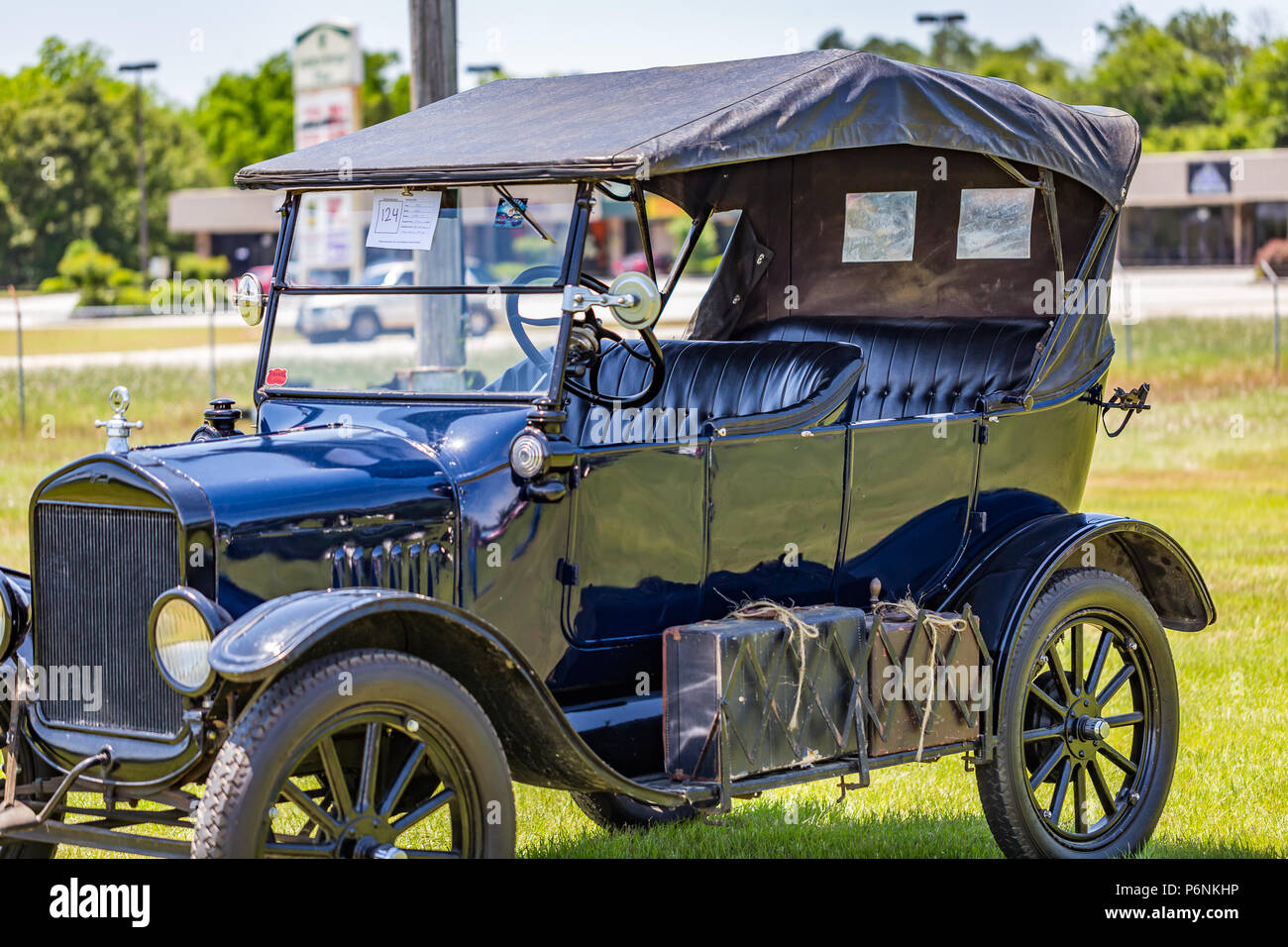 Shallow depth of field closeup of the driver side on a 1923 Ford Model ...