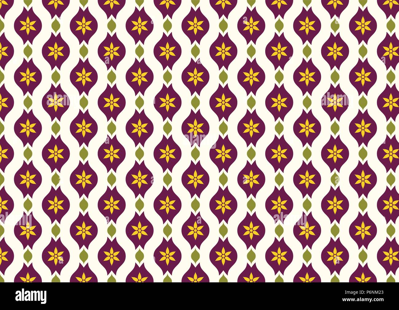Dark purple vintage blossom and leaves and lobe pattern on light yellow ...