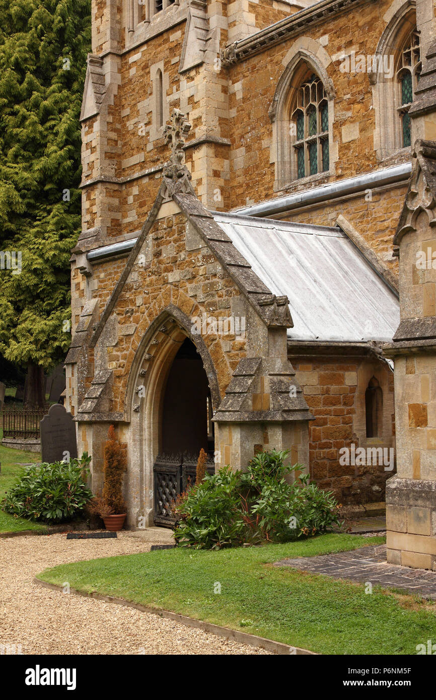 Old stone entrance porch to St. James Church, Little Dalby Church ...