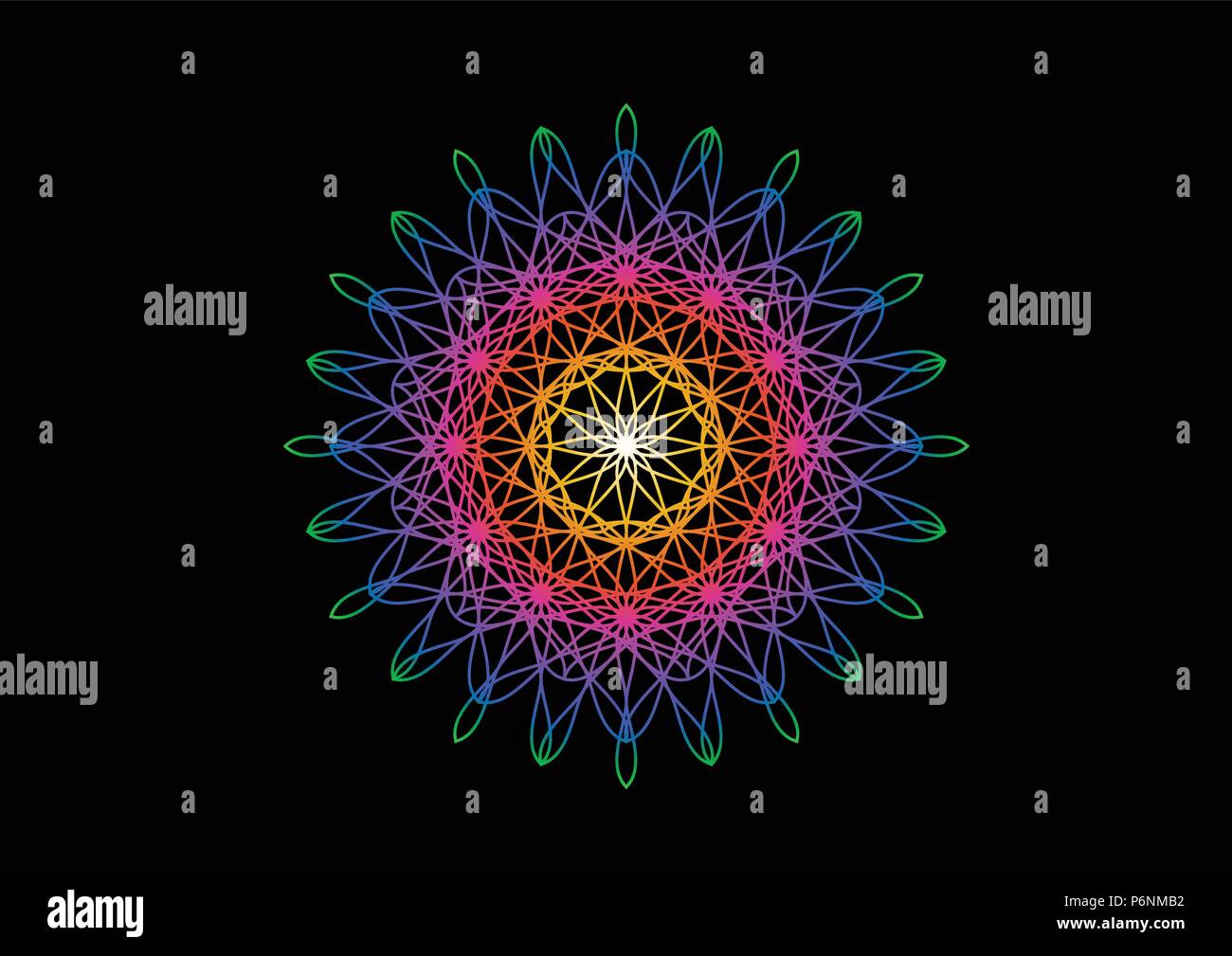 Blossom in rainbow color on spirograph style. Abstract bloom background ...
