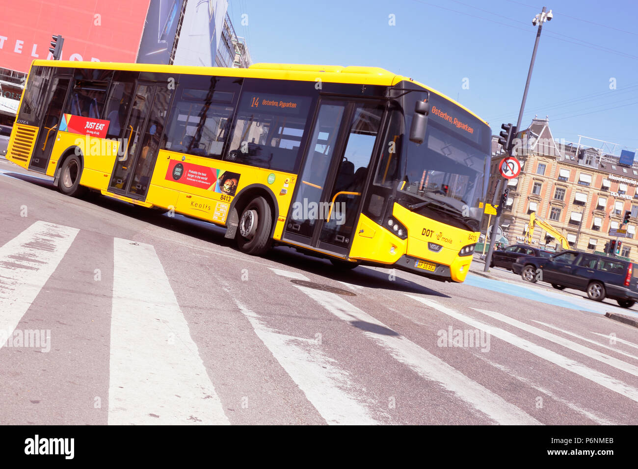 Copenhagen, Denmark - June 27, 2018: One yellow city bus in service on ...