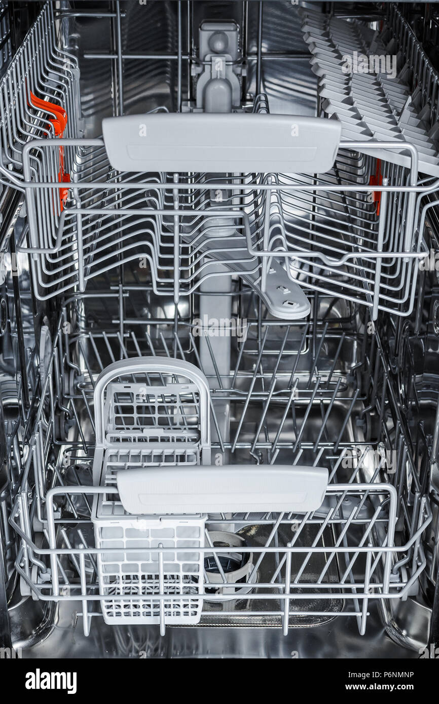 The dishwasher is ready to wash dishes, view from the inside Stock ...