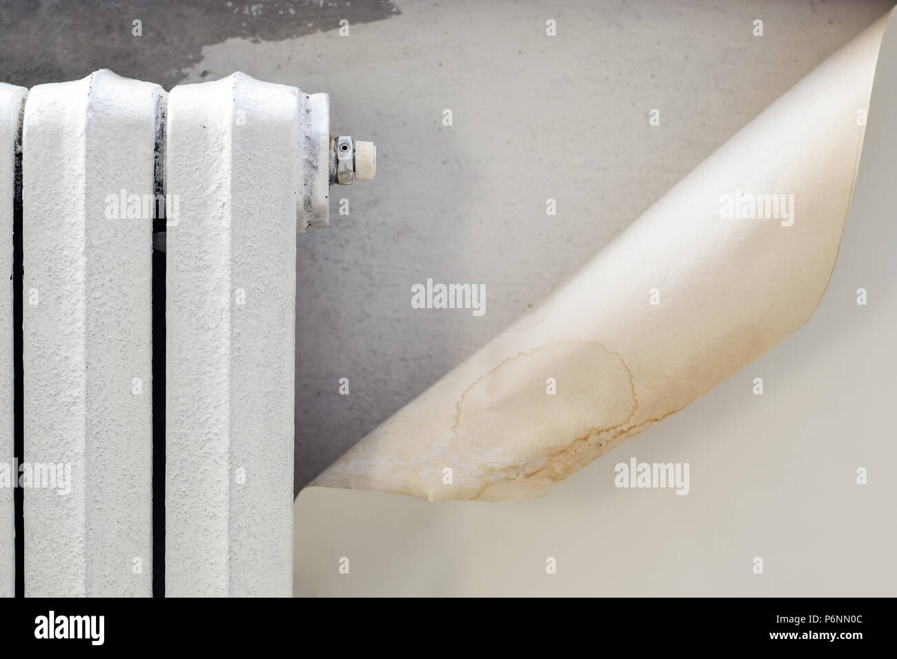 poor-quality glued wallpaper fell from the wall. Improper repair ...