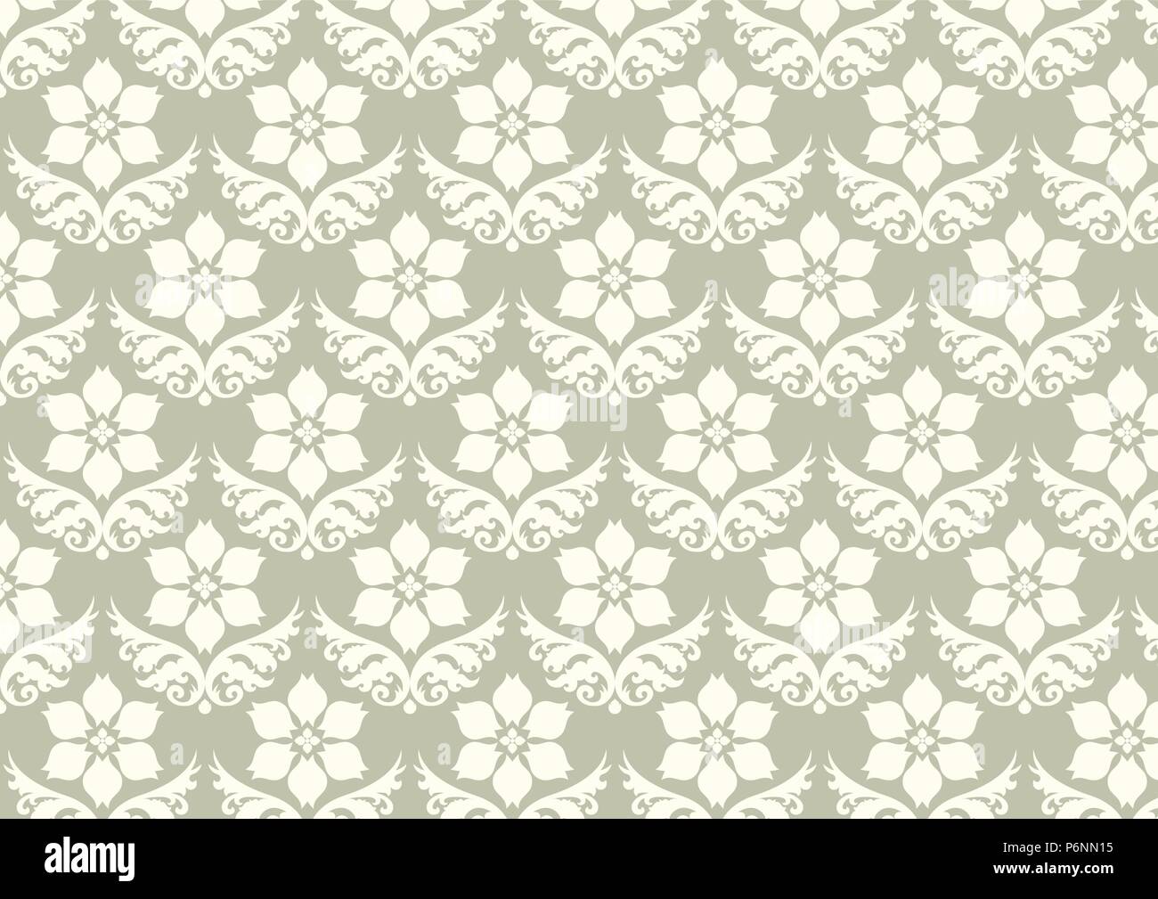 Vintage flower pattern on green pastel color. Retro and classic blossom ...