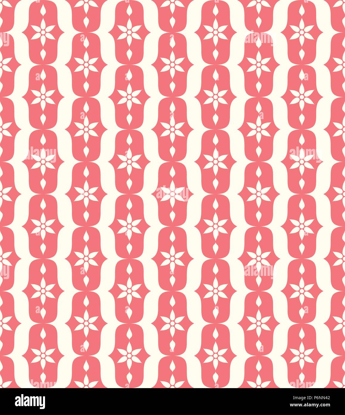 Red vintage blossom and lobe pattern on pastel background. Retro bloom ...