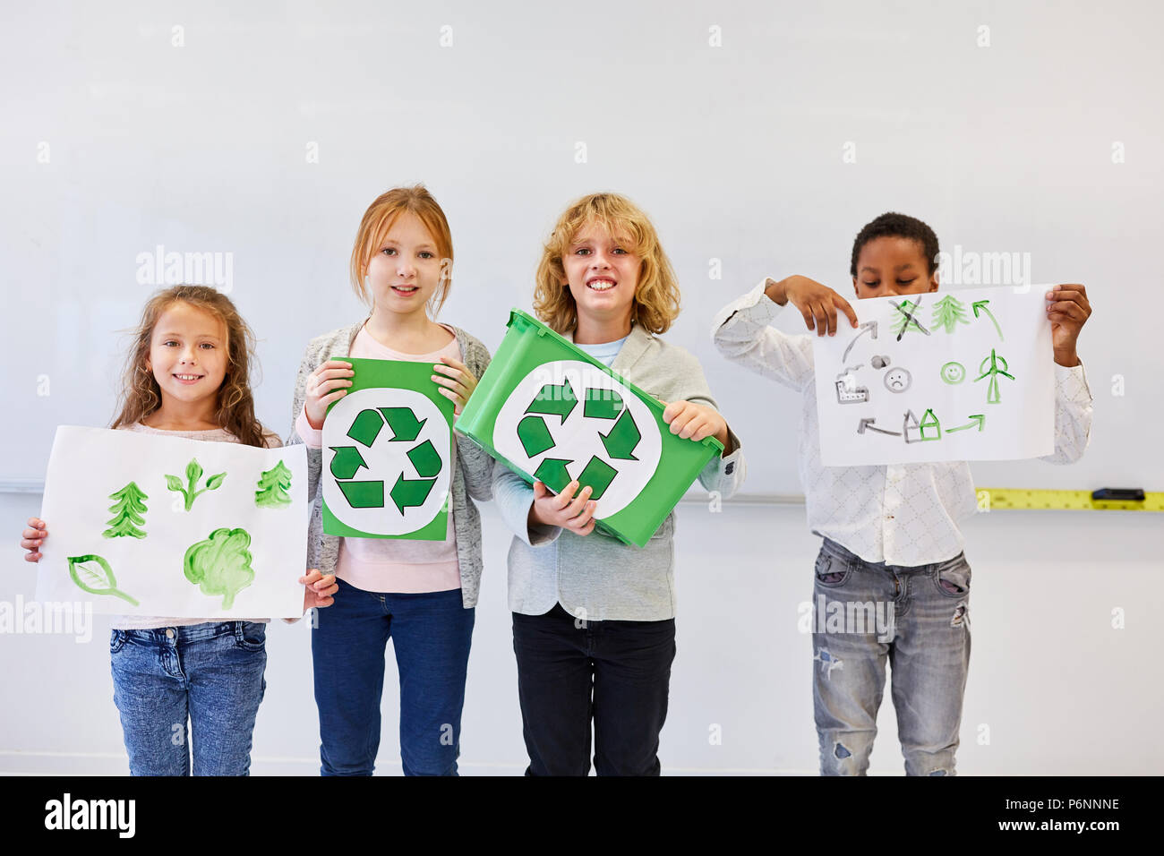 Student team of elementary school with drawings on ecology and ...