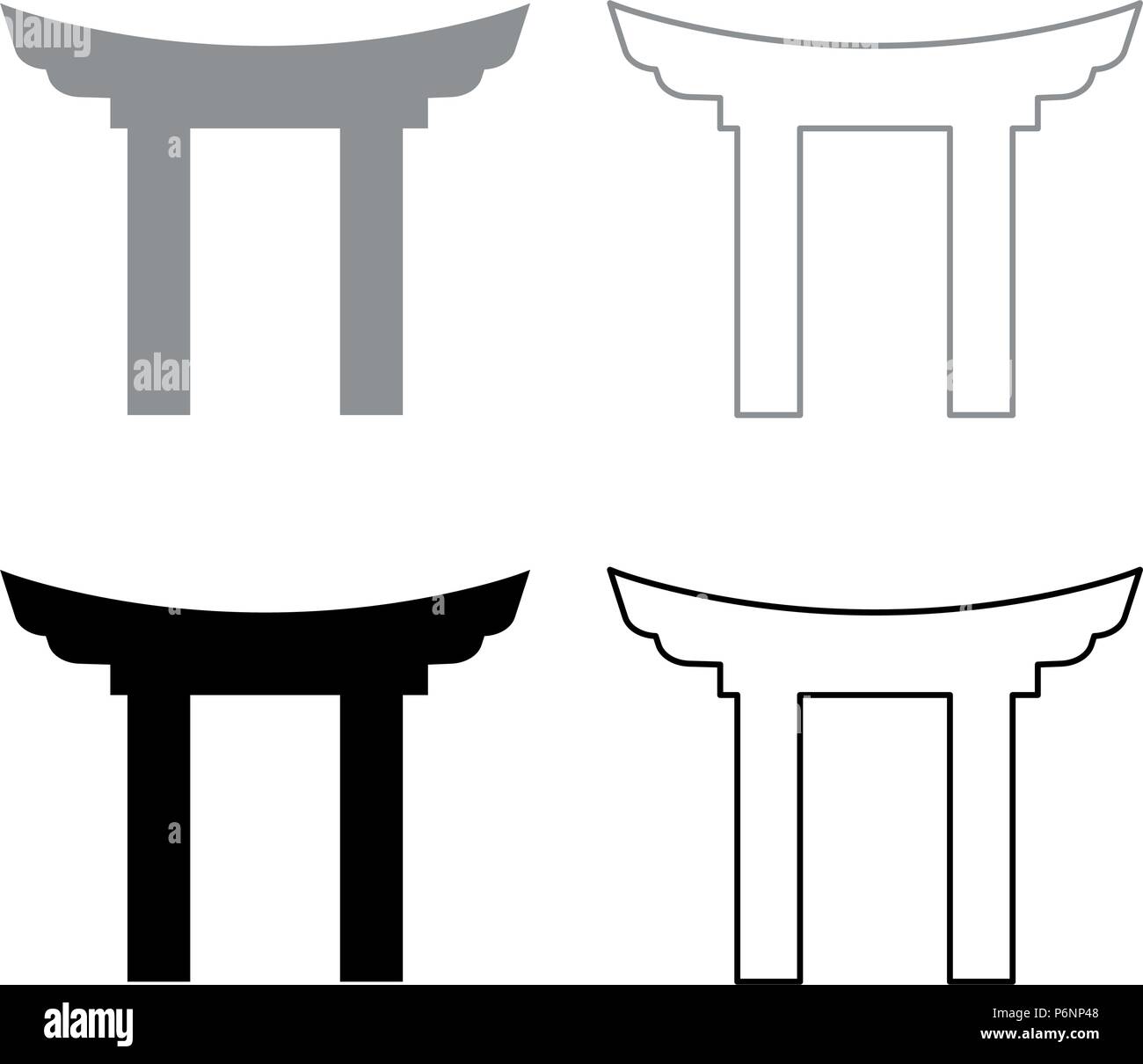 Chinese Gate icon set grey black color I flat style simple image Stock ...