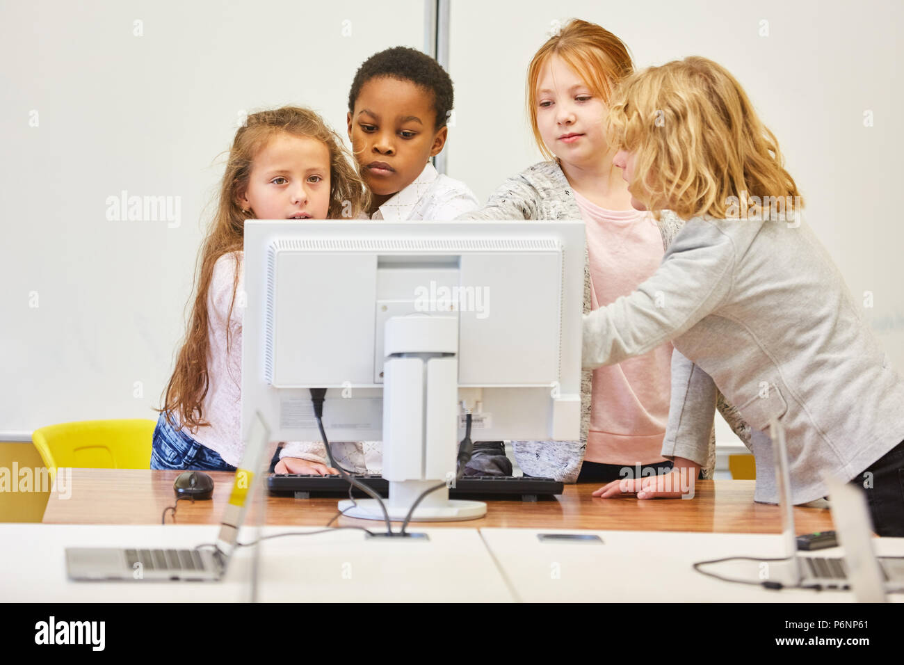 Children Working Together Computer