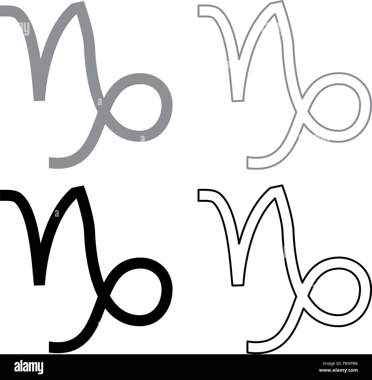 Capricorn symbol zodiac icon set grey black color I flat style simple ...