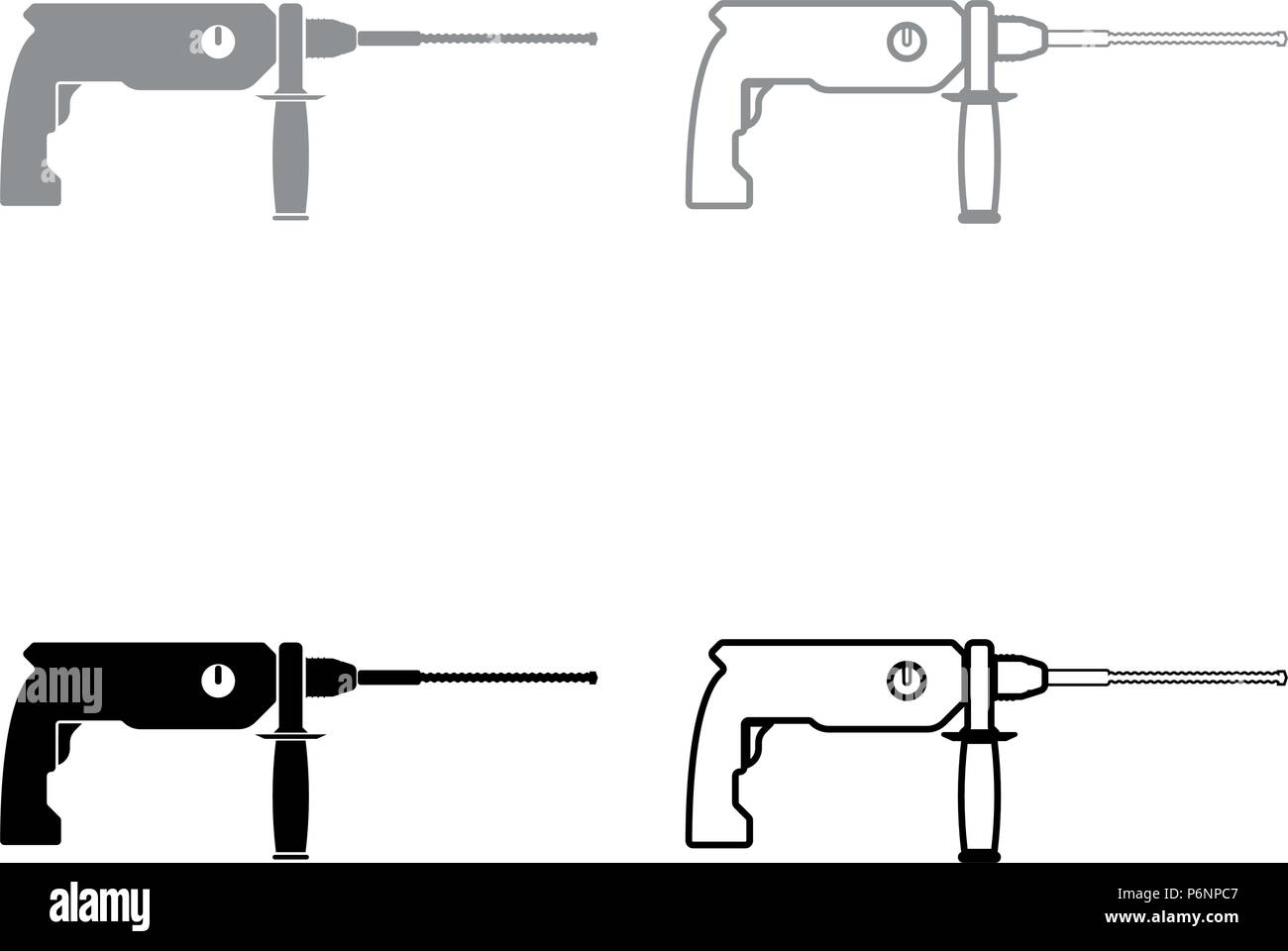 Rotary hammer demolition icon set grey black color I flat style simple ...