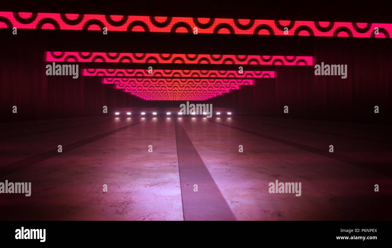 An impressive 3d illustration of red neon stripes with black semi ...