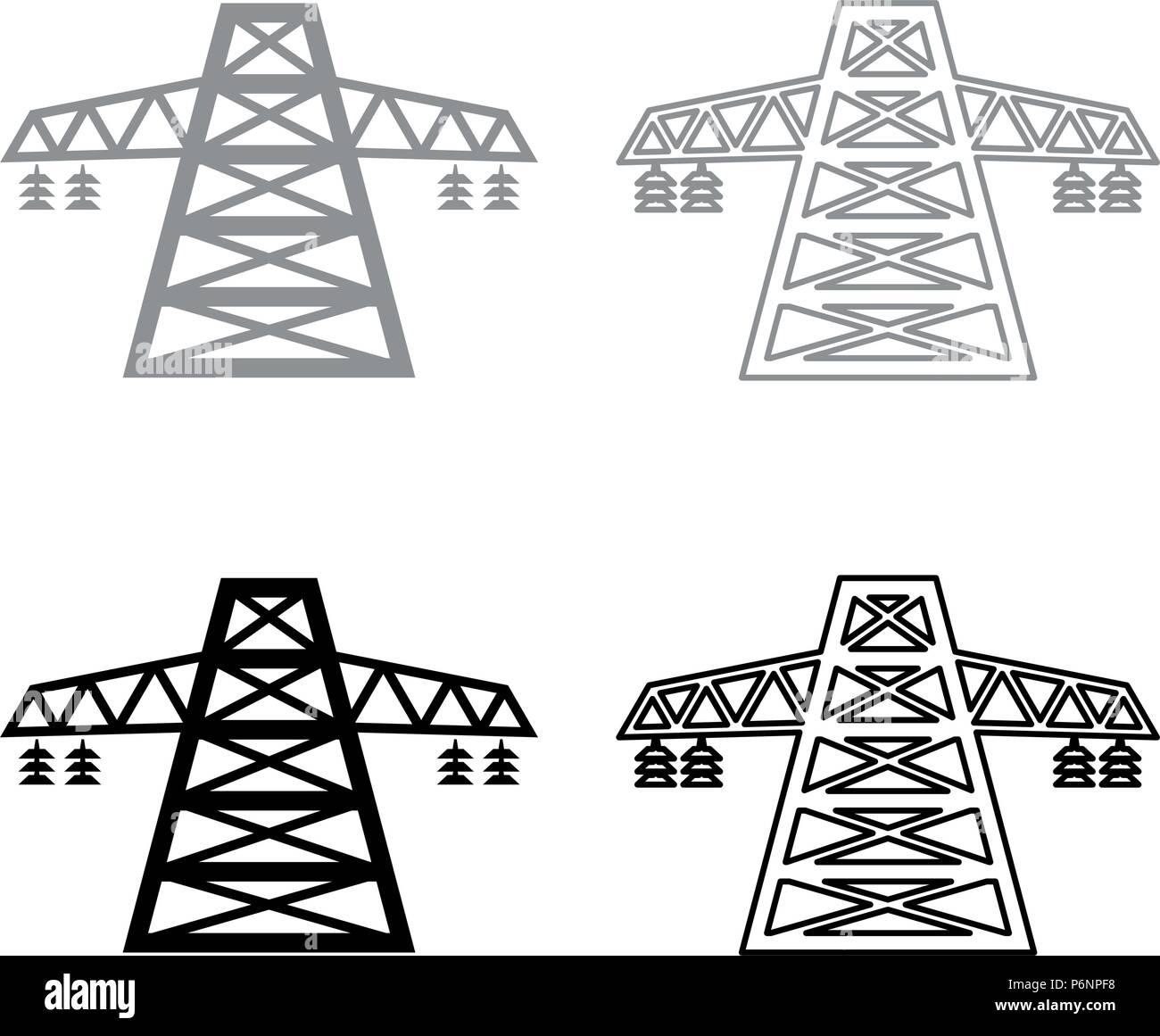 Electric pole post high voltage set line icon set grey black color I ...