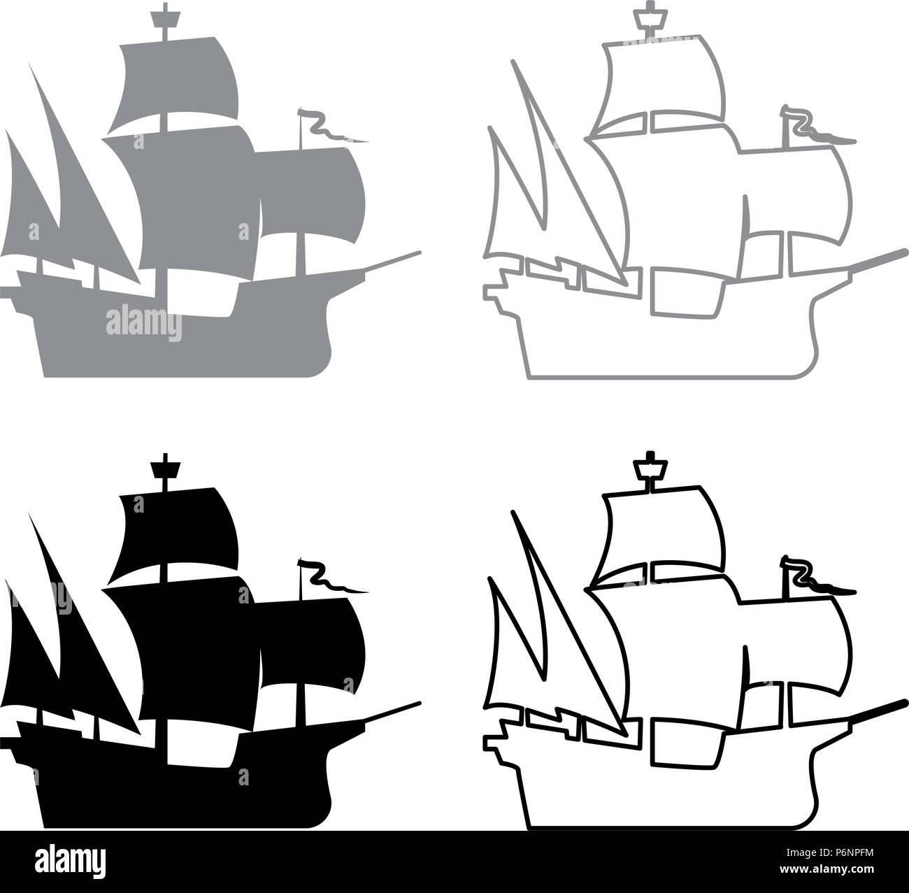 Medieval ship icon set grey black color I flat style simple image Stock ...