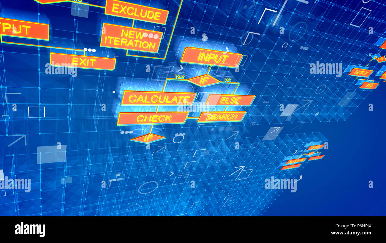 A marvelous 3d illustration of pc algorithms in the blue background ...