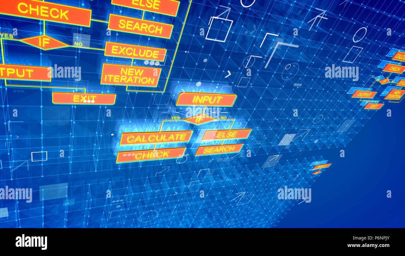 A fabulous 3drendering of electronic algorithms in the bright blue ...
