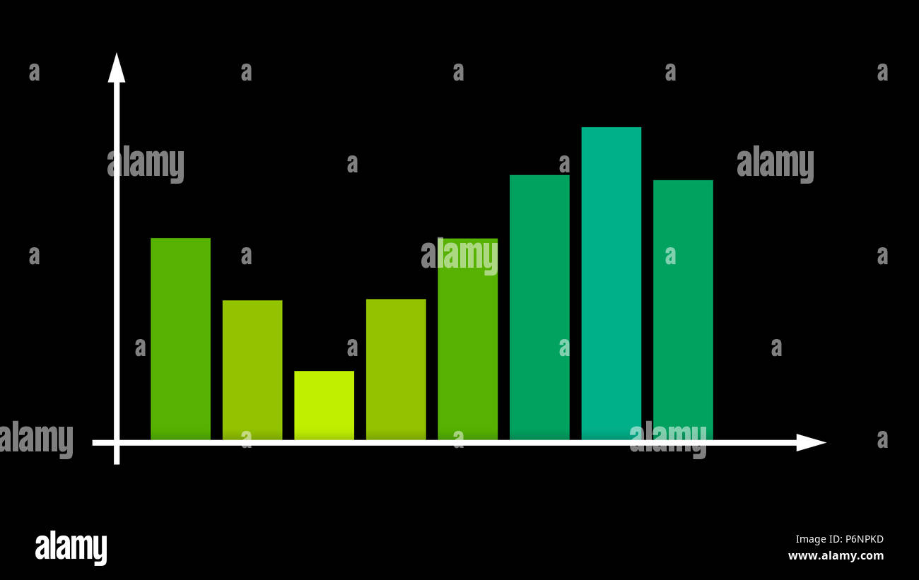 A stunning 3d illustration of a business bar graph with green and ...